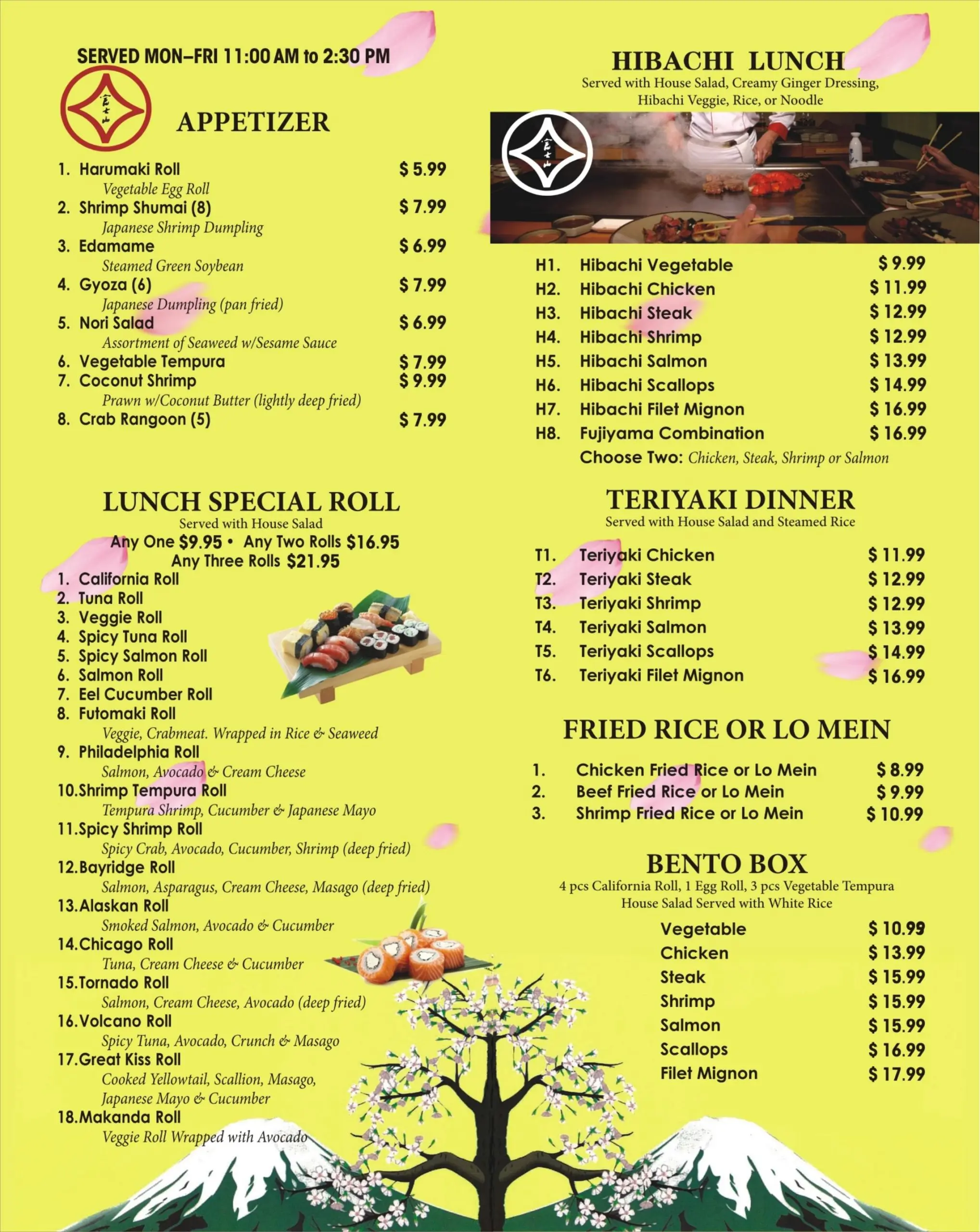 Lunch Menu - Fujiyama Japanese Cuisine-Mattoon